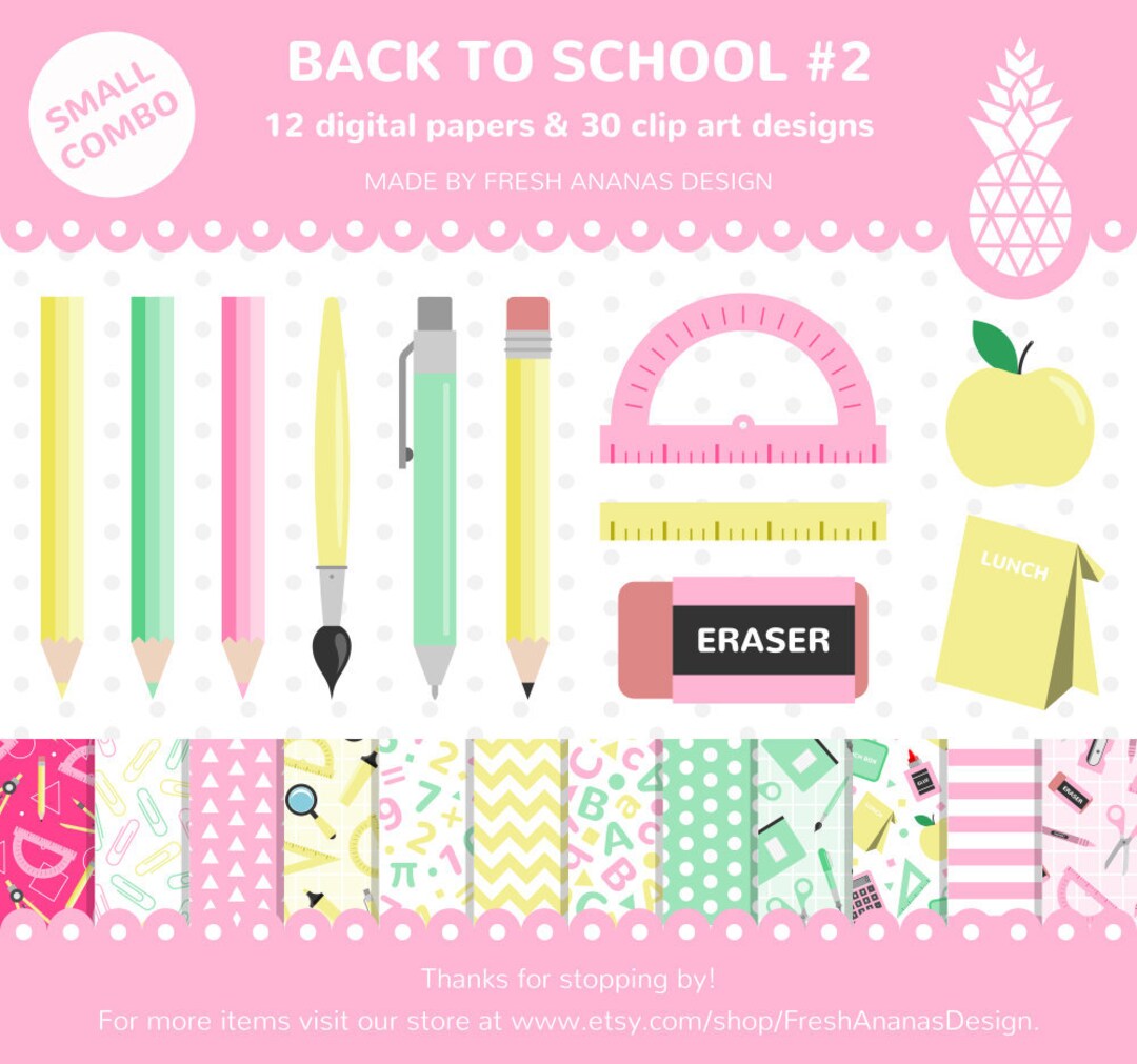 Small Combo: Back to School #2, School Digital Paper + Back to School ...