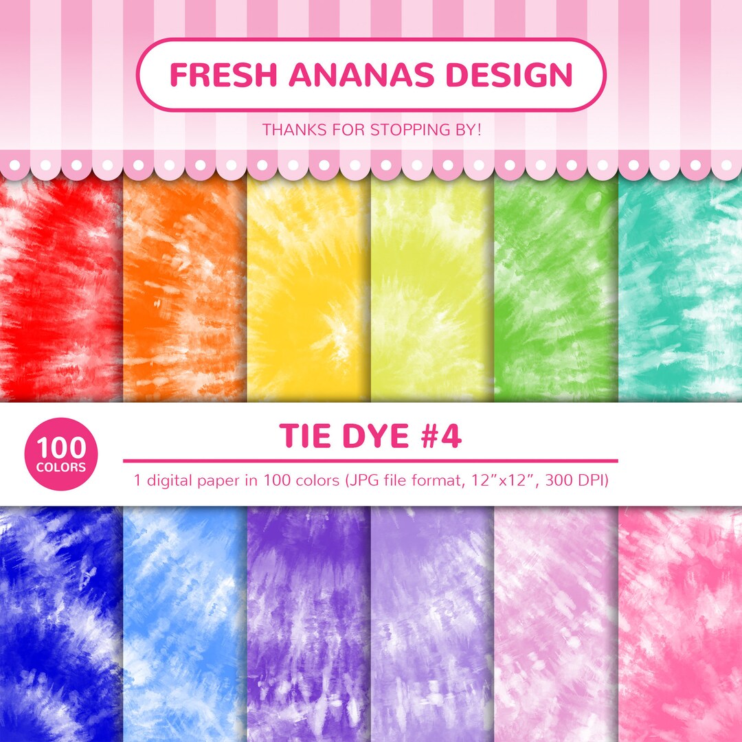 100 Colors Digital Papers: Tie Dye #4, Spiral, 60's, Hippie ...