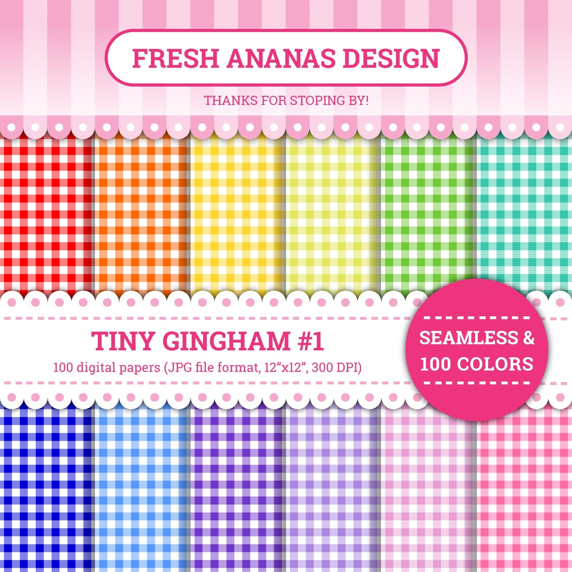 100 Colors Digital Papers: Tiny Gingham #1, Vichy, Pattern, Seamless ...
