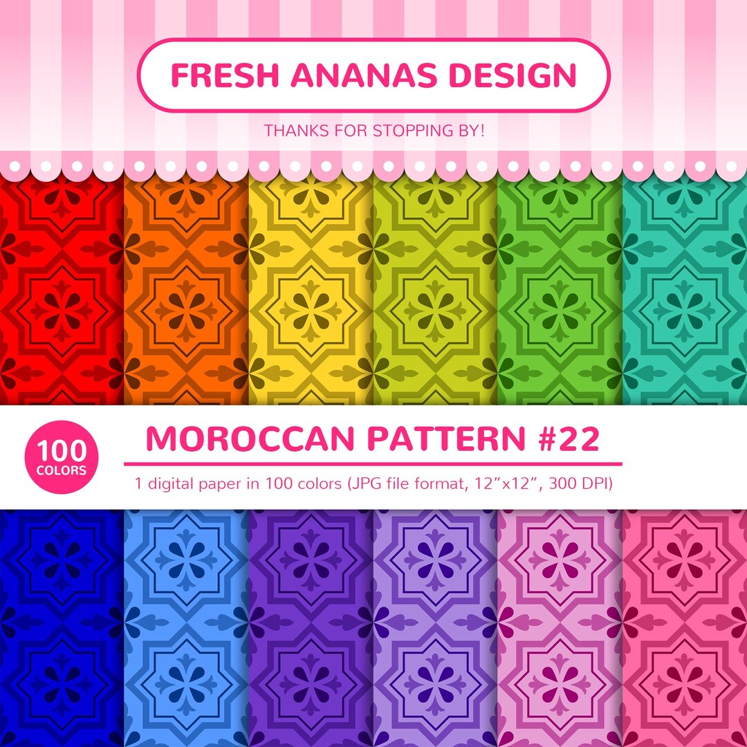 100 Colors Digital Papers: Moroccan Pattern #22, Arabic, Islamic ...