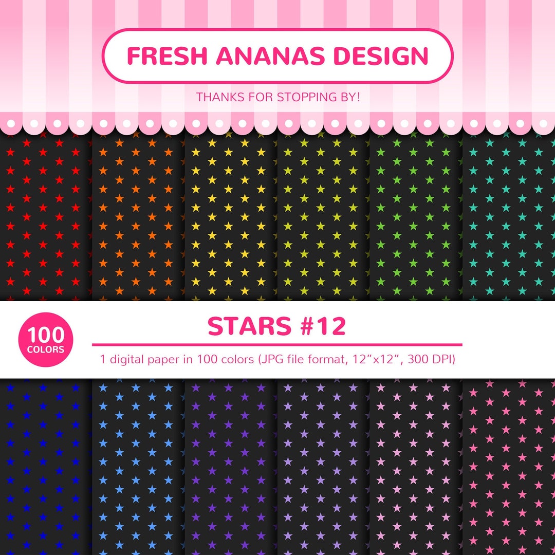 100 Colors Digital Papers: Stars #12, Stars Paper Pack, Tiny Stars ...