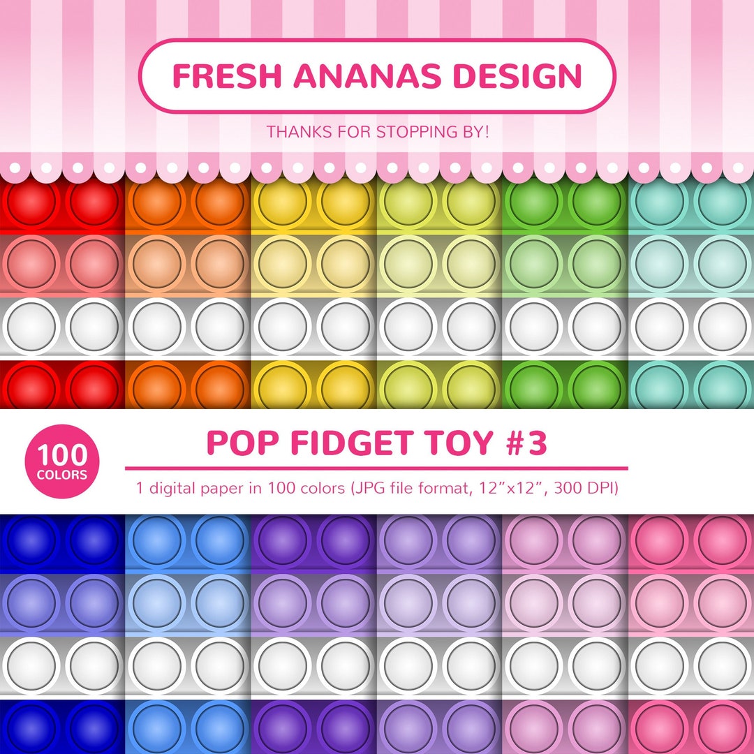 100 Colors Digital Papers: Pop Fidget Toy #3, Bubble, Fidget, Push, Pop ...