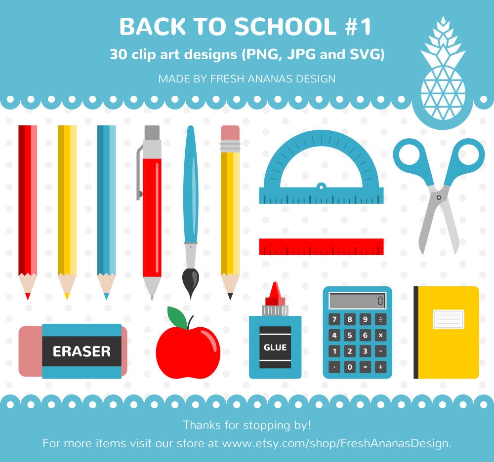 Back To School Clipart School Clipart School Supplies | Etsy