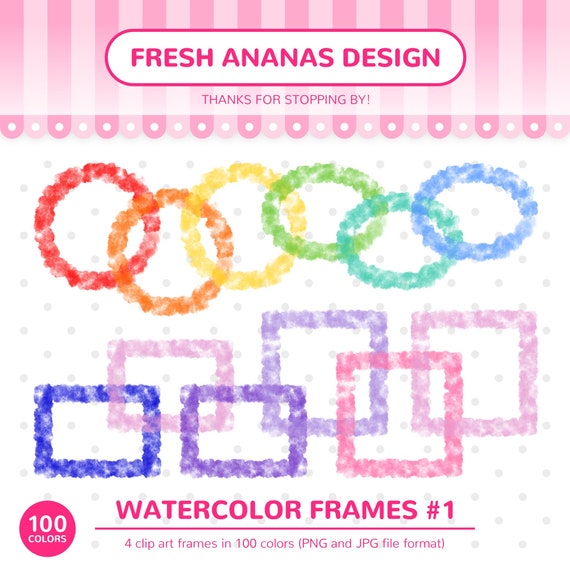 100 Colors Clip Art: Watercolor Frames 1 Square Circle - Etsy