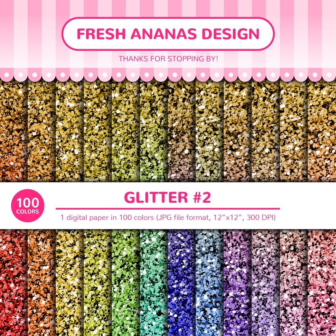 100 Colors Digital Papers: Glitter #2, Sparkle, Chunky Glitter, Shimmer ...
