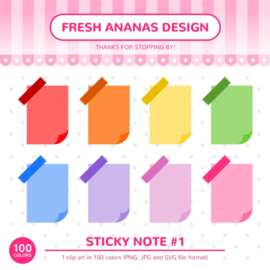 100 Colors Clip Art: Sticky Note 1 Paper Reminder Notes - Etsy