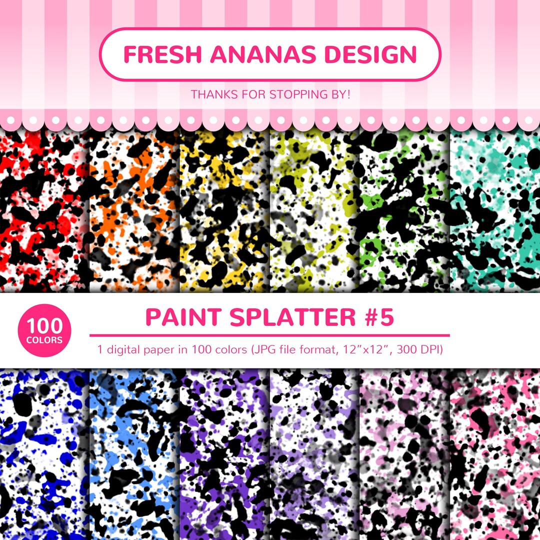 100 Colors Digital Papers: Paint Splatter #5, Paint, Splash, Stain ...