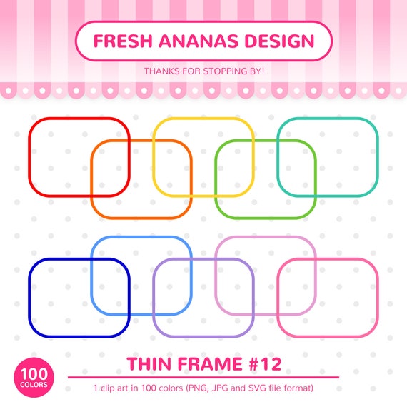 100 Colors Clip Art: Thin Frame 12 Rounded Rainbow Frames | Etsy