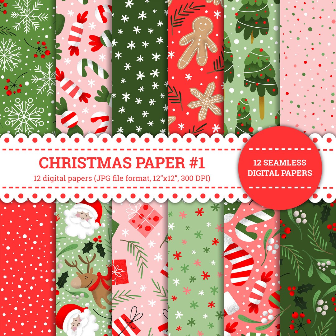 Christmas Paper #1, Candy, Winter, Santa, Reindeer, Snowflake ...