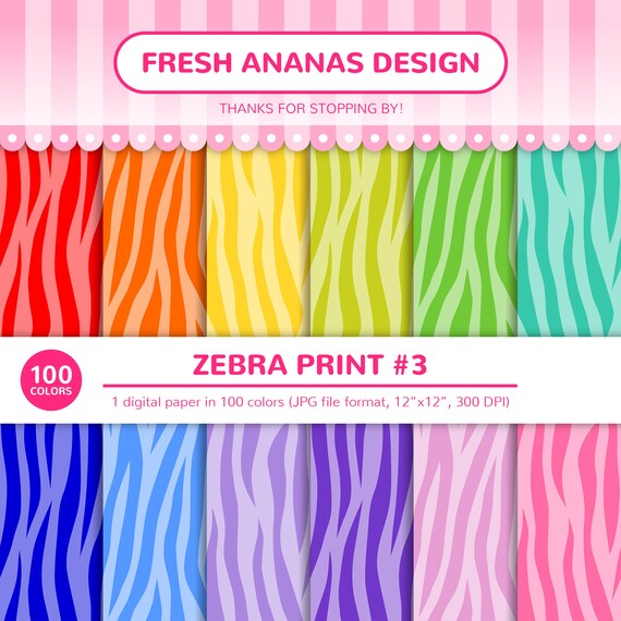 100 Colors Digital Papers: Zebra Print 3 Animal Print | Etsy