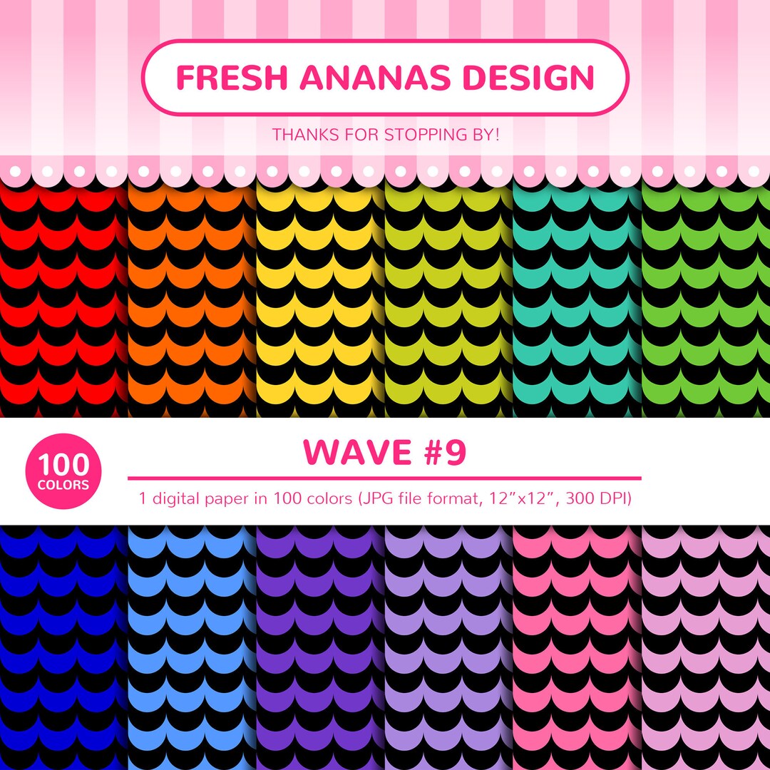 100 Colors Digital Papers: Wave #9, Waves, Sea, Water, Black, Printable ...