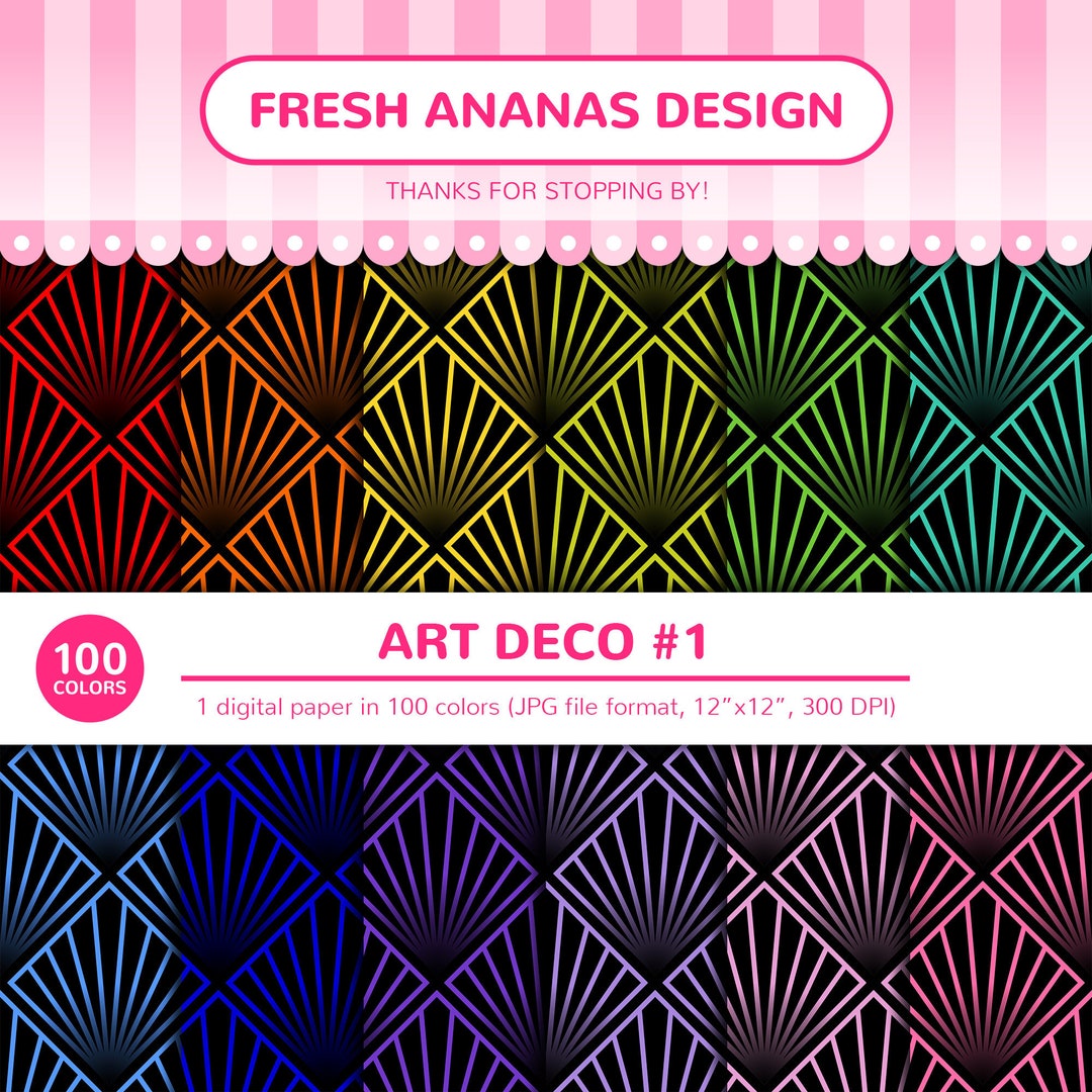 100 Colors Digital Papers: Art Deco #1, Art Nouveau, Geometric ...