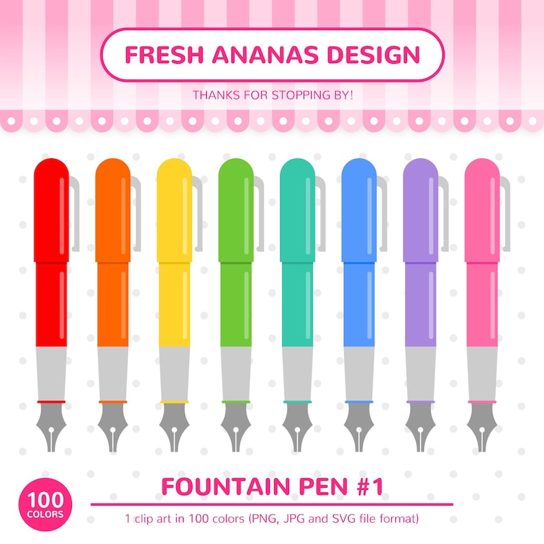 100 Colors Clip Art: Fountain Pen Pen Clipart Pen SVG - Etsy