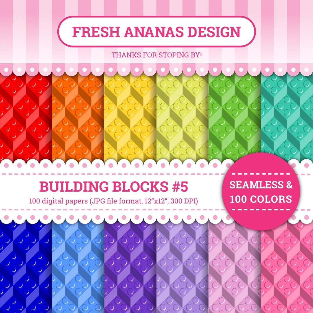 100 Colors Digital Papers: Building Blocks #5, Toy, Kids, Bricks, Build ...