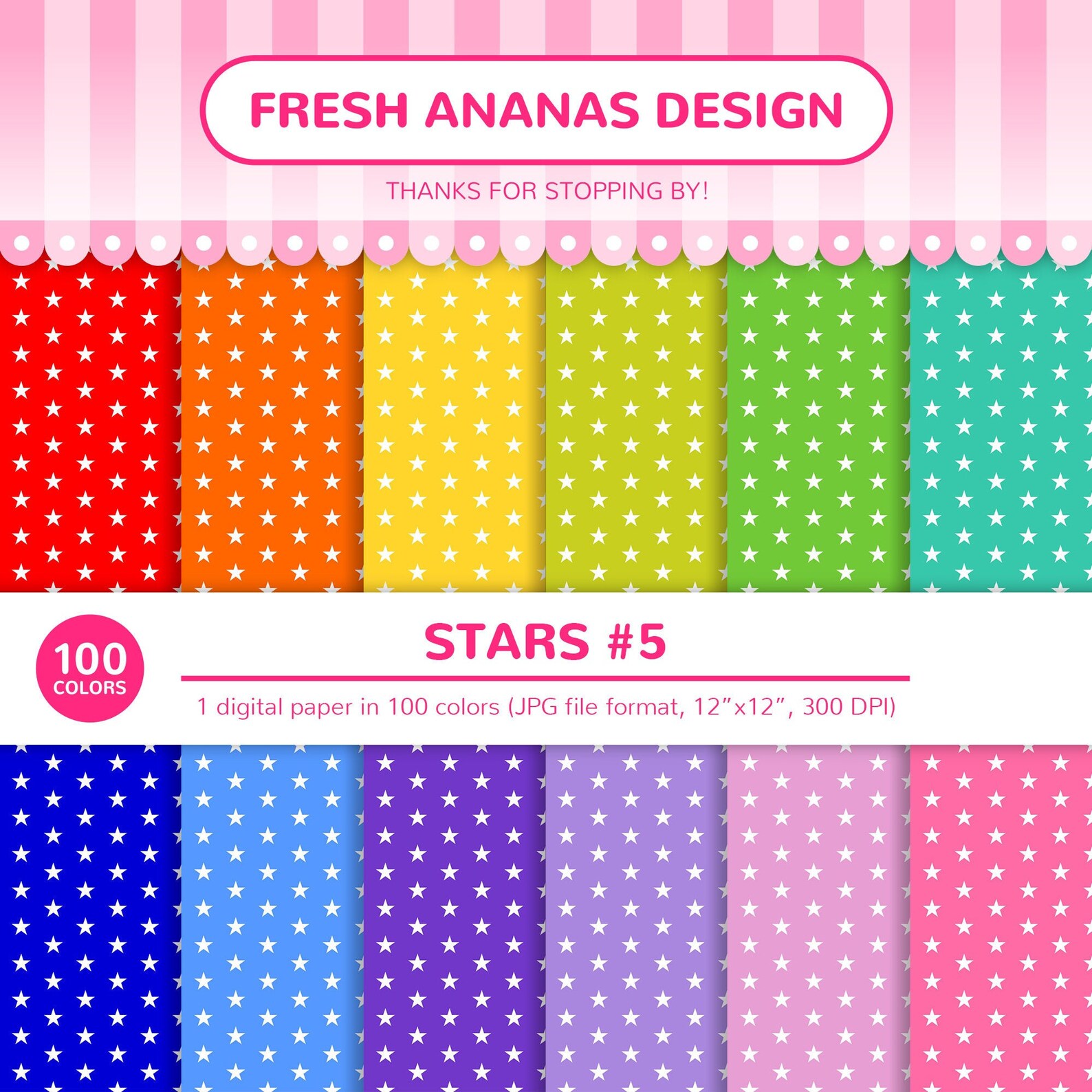 100 Colors Digital Papers: Stars 5 Stars Paper Pack Tiny | Etsy