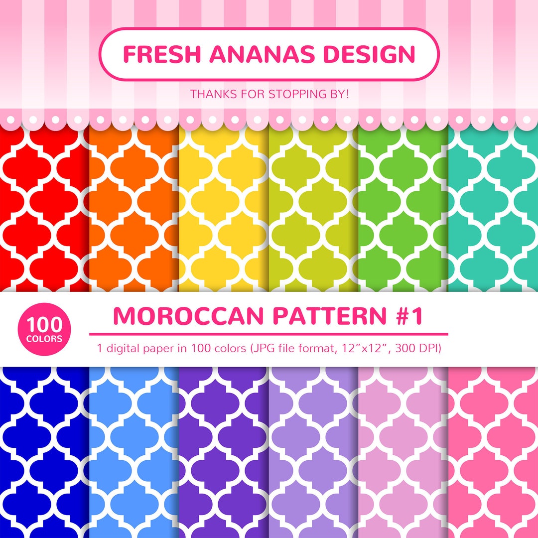 100 Colors Digital Papers: Moroccan Pattern #1, Arabic, Islamic ...