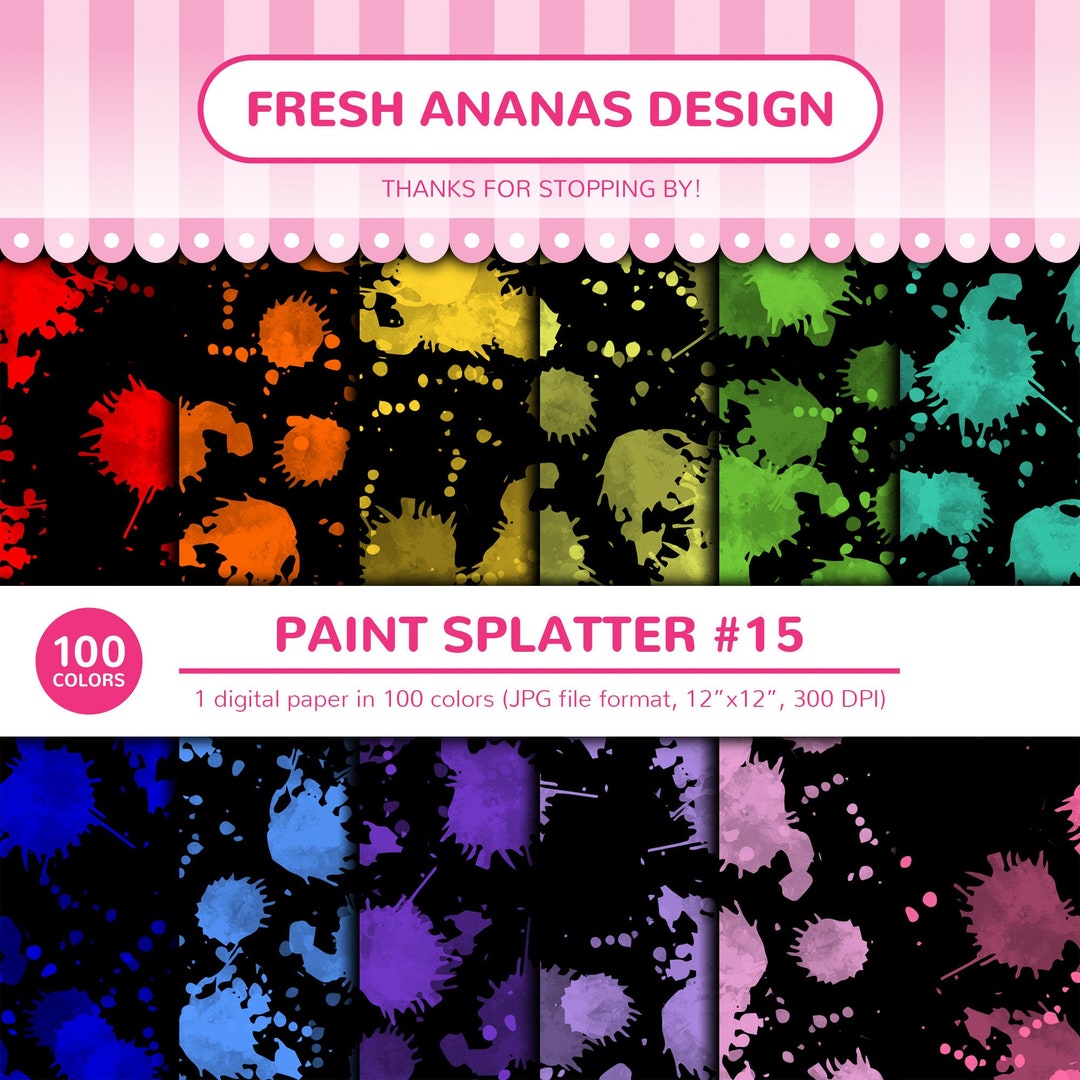 100 Colors Digital Papers: Paint Splatter #15, Neon Color, Paint ...