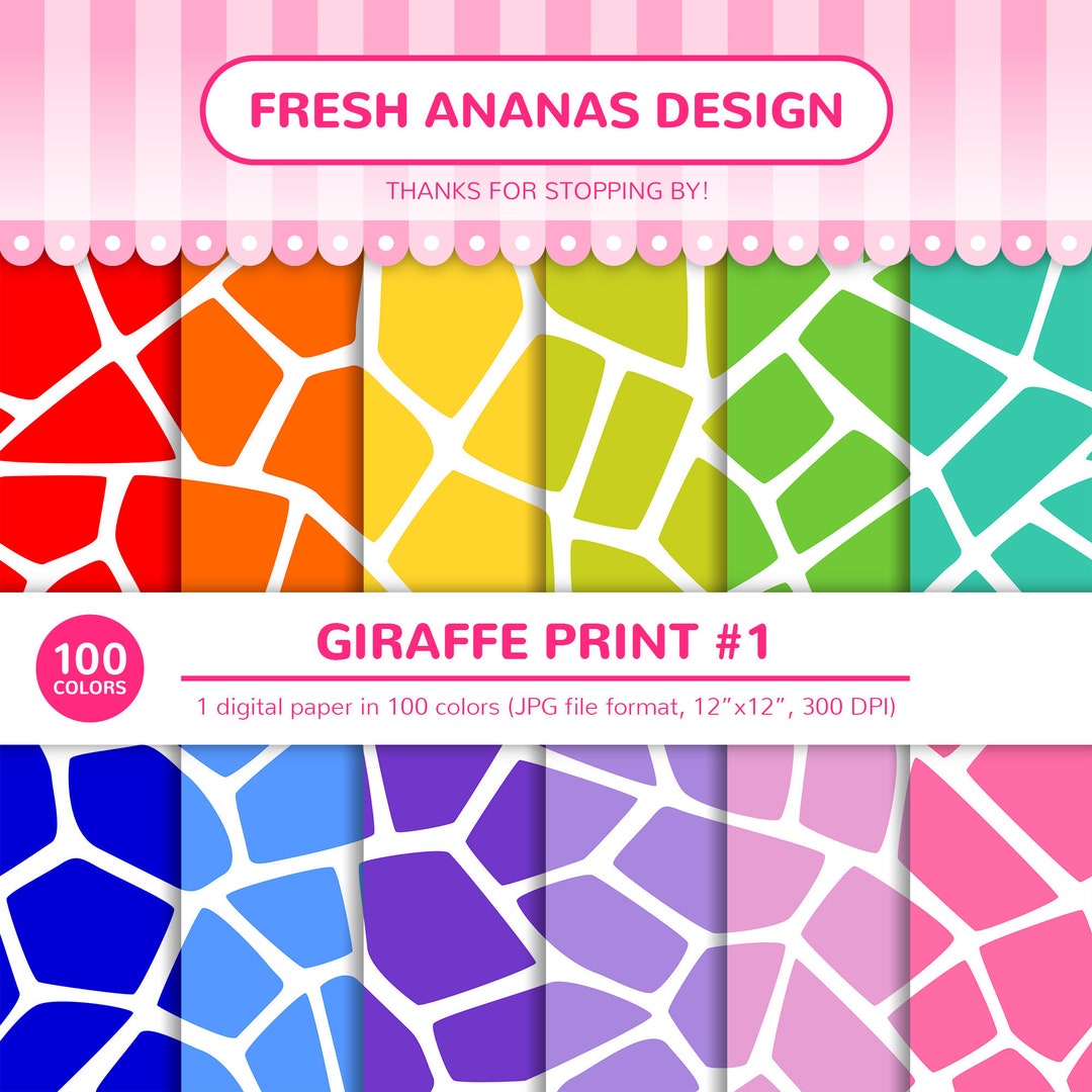 100 Colors Digital Papers: Giraffe Print #1, Animal Print, Savanna ...