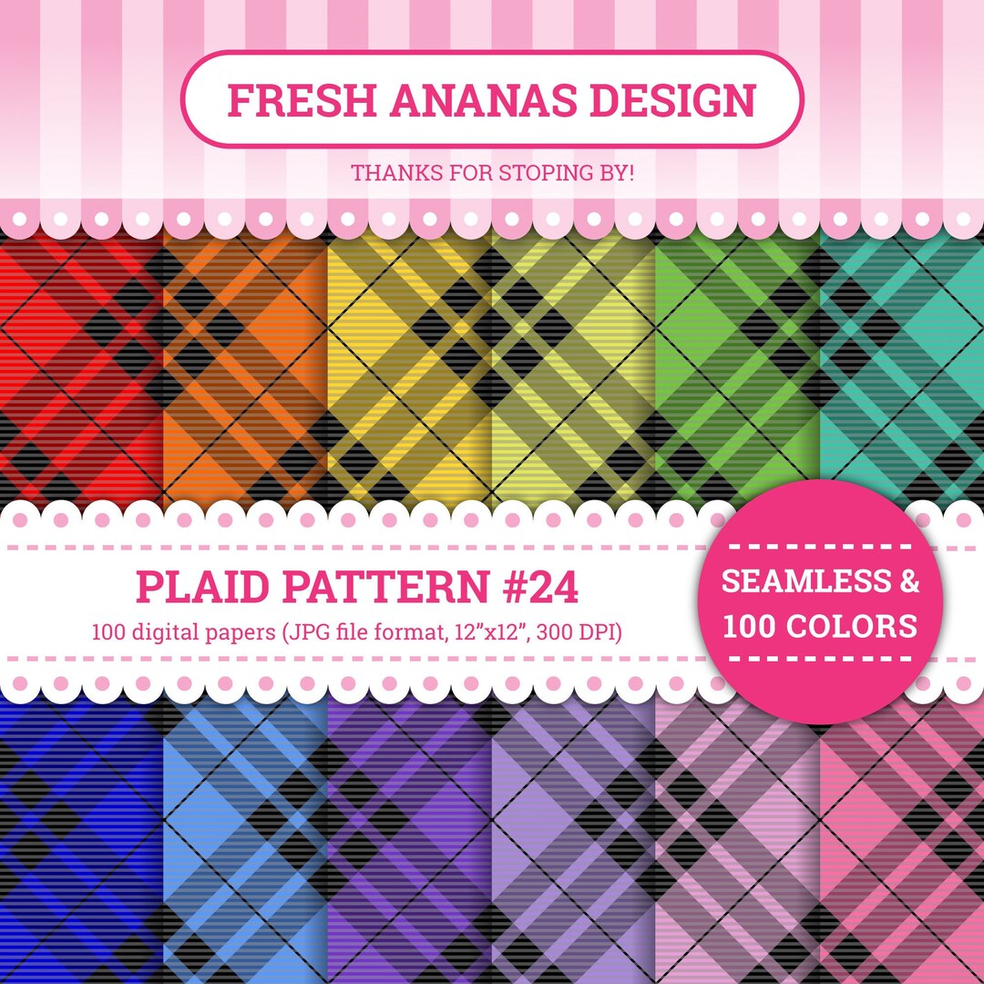 100 Colors Digital Papers: Plaid Pattern #24, Tartan, Check, Buffalo ...