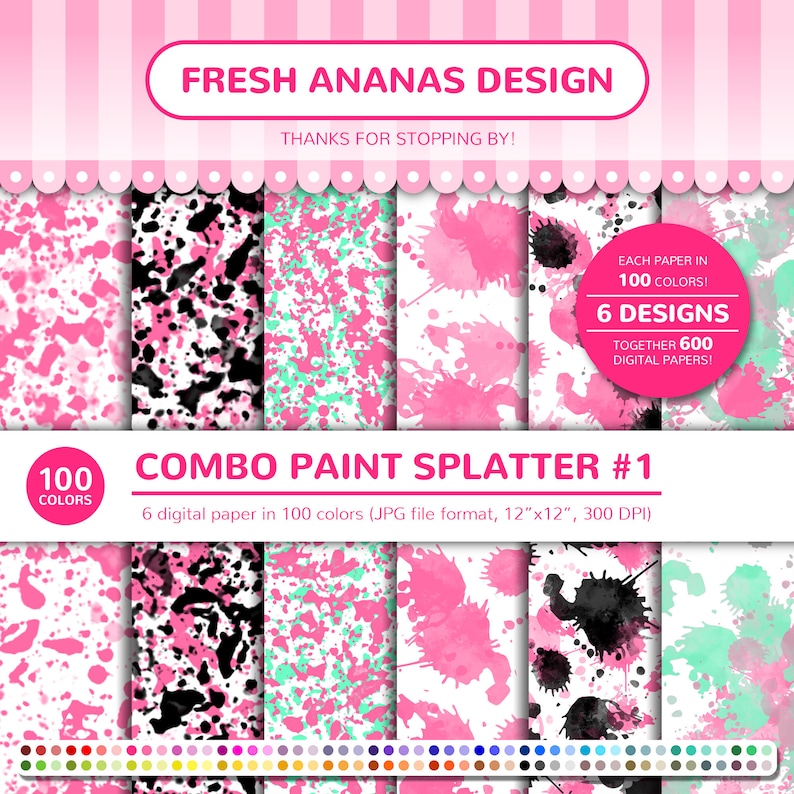 100 Colors Digital Papers: Combo Paint Splatter #1, Paint, Splash ...