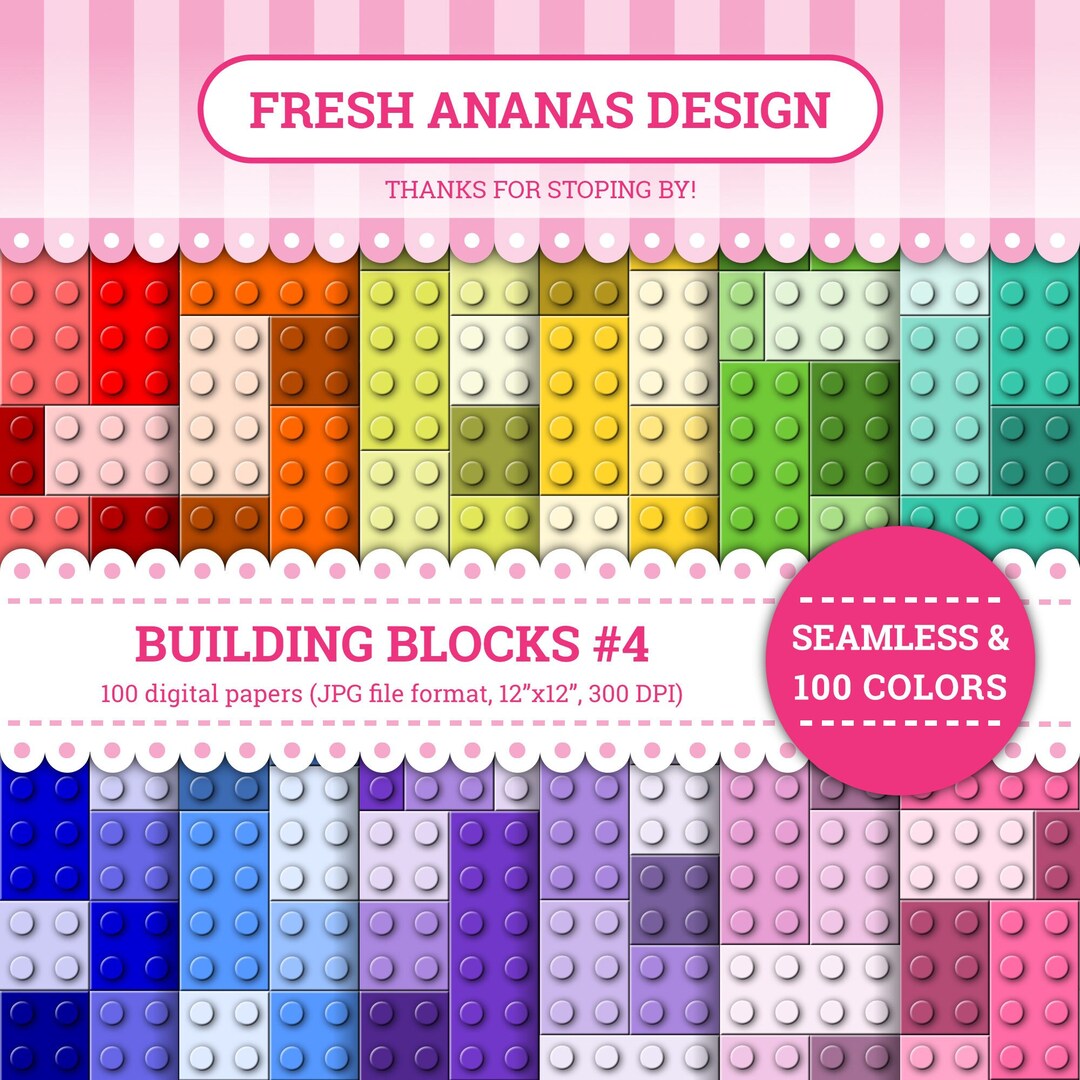 100 Colors Digital Papers: Building Blocks #4, Toy, Kids, Bricks, Build ...
