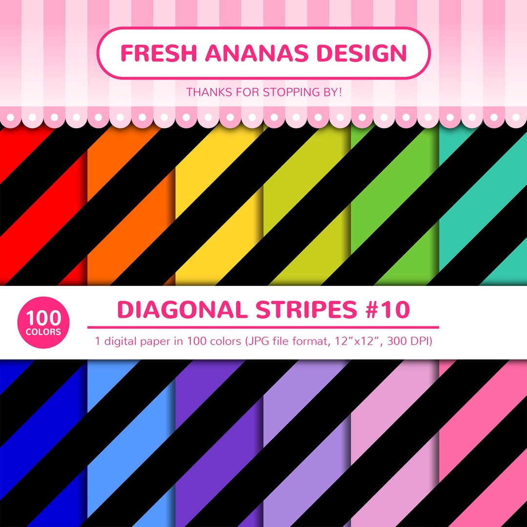 100 Colors Digital Papers: Diagonal Stripes #10, 45 Degrees, Thick ...