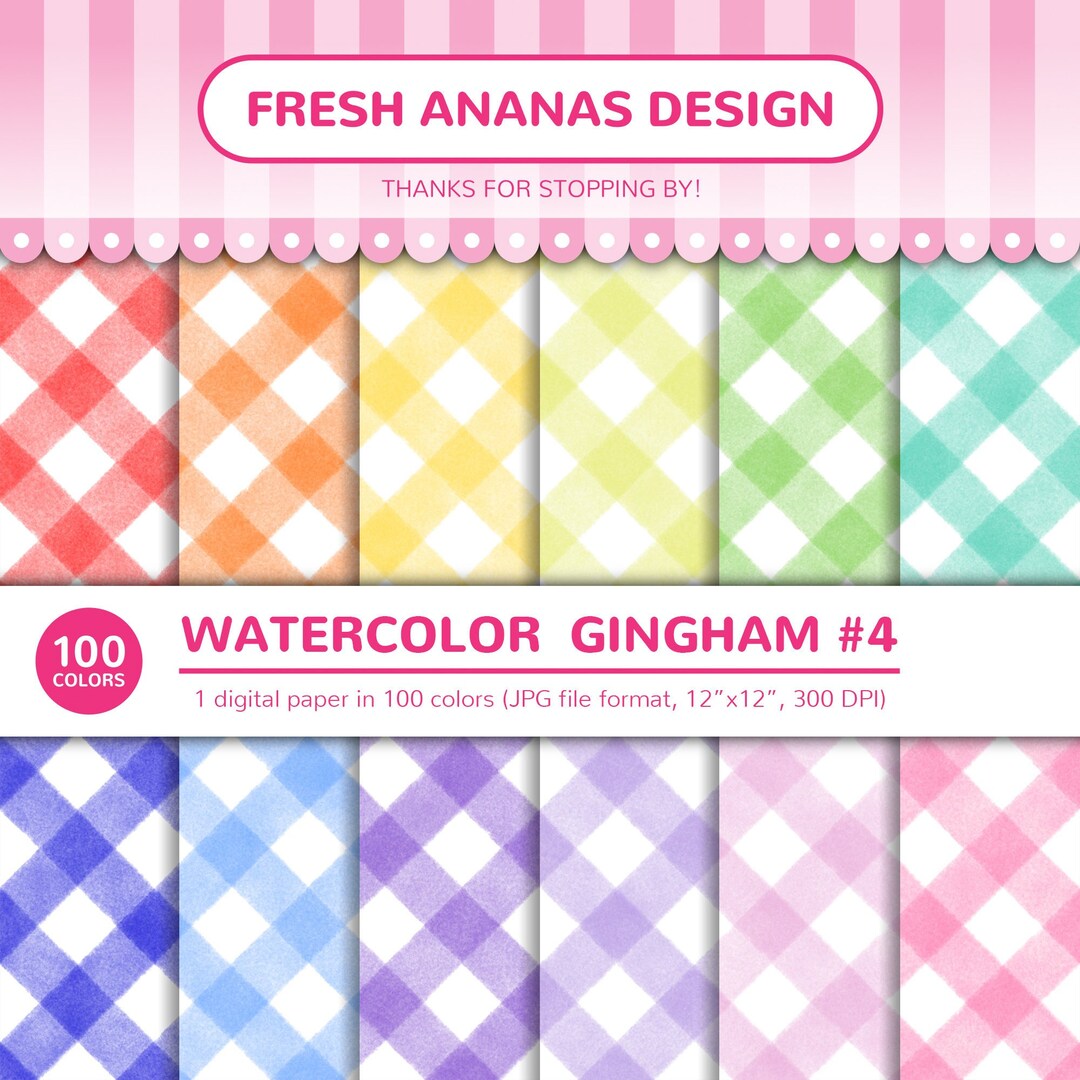 100 Colors Digital Papers: Watercolor Gingham #4, Diagonal, Gouache ...