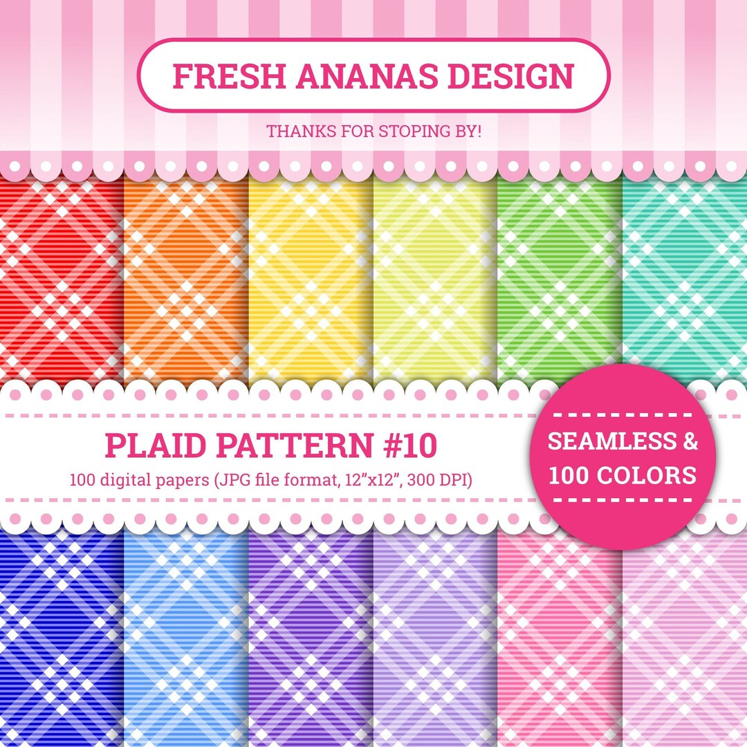 100 Colors Digital Papers: Plaid Pattern #10, Tartan, Check, Buffalo ...