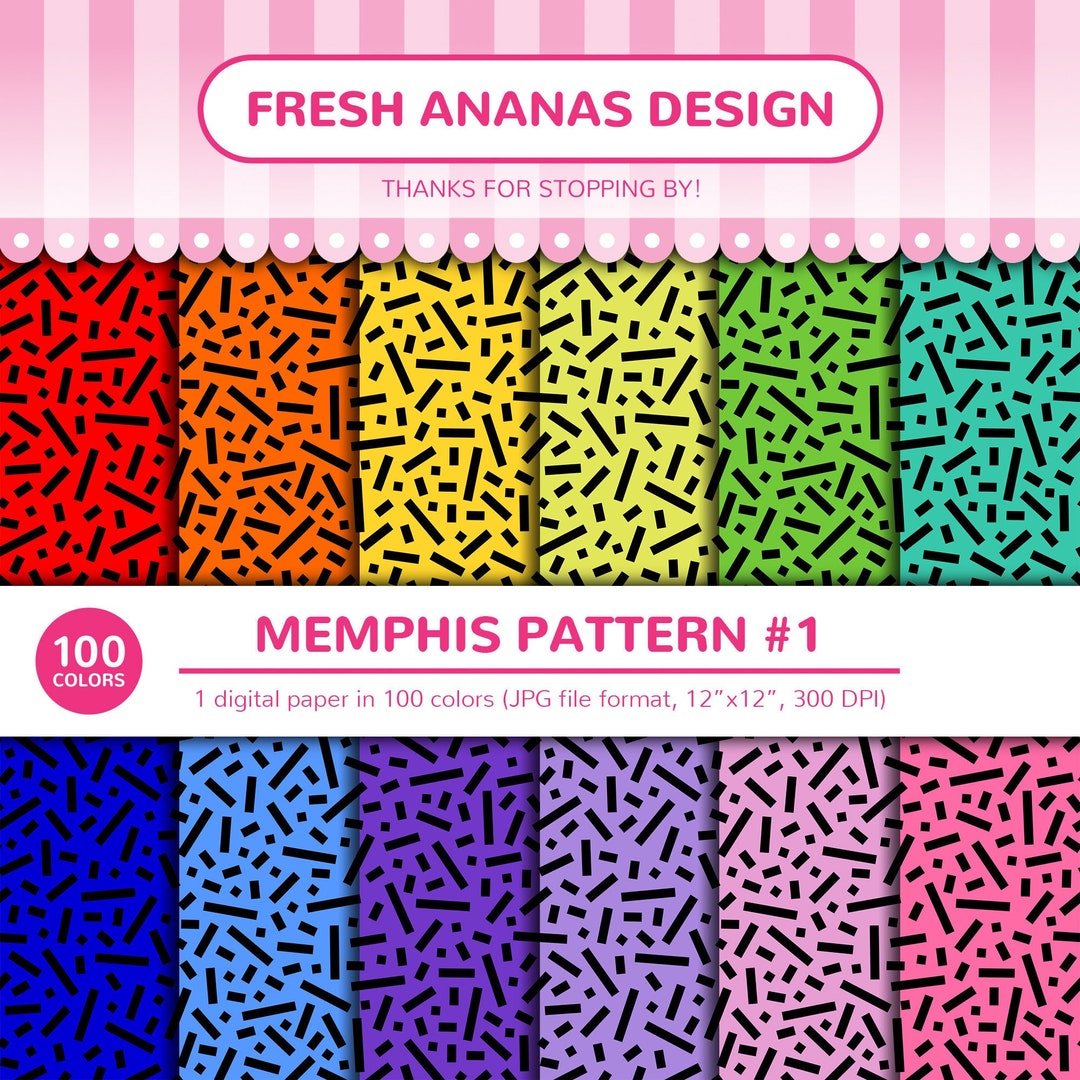 100 Colors Digital Papers: Memphis Pattern #1, Abstract, Black, 80', 90 ...
