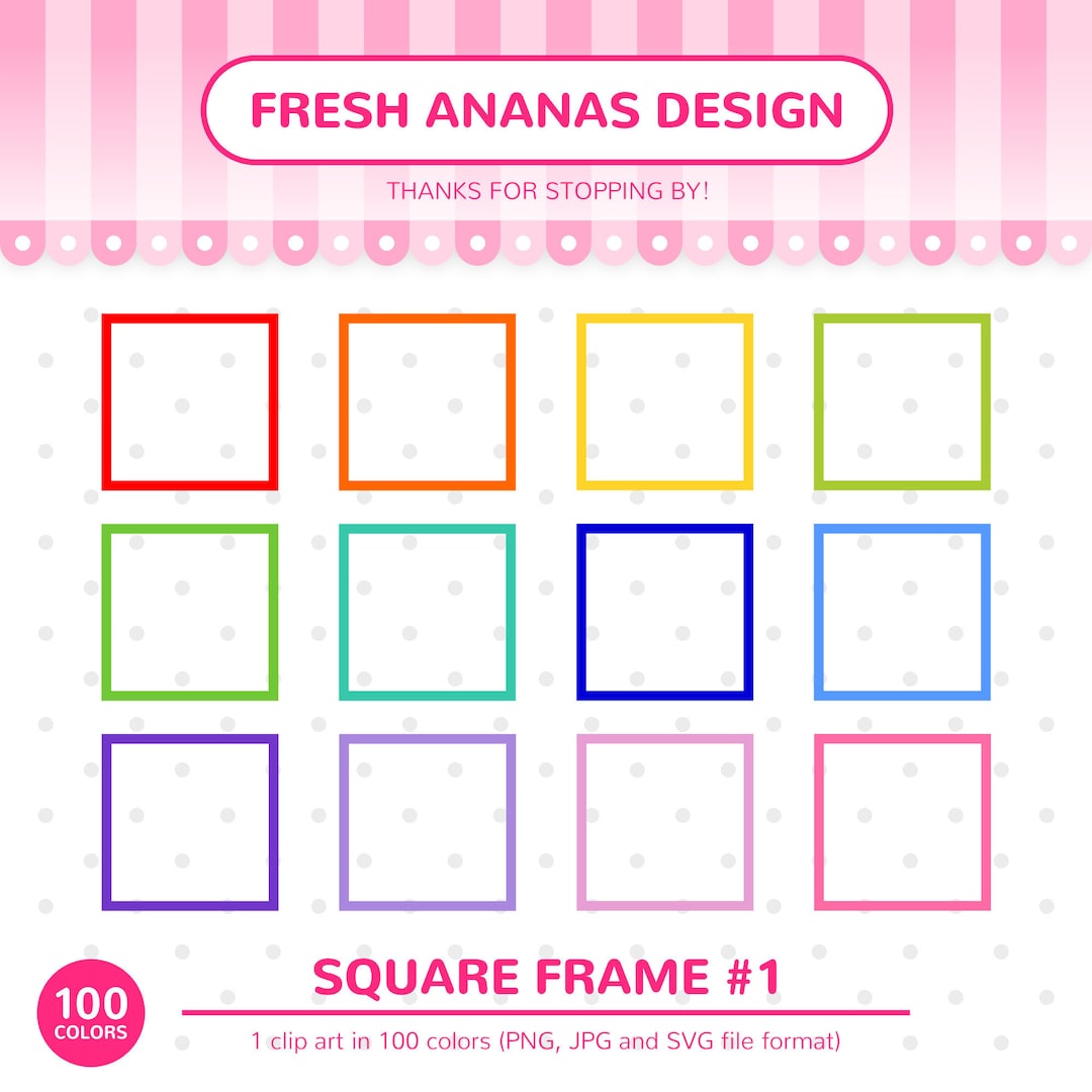 100 Colors Clip Art: Square Frame, 100 Colors Frames, Digital Frame ...