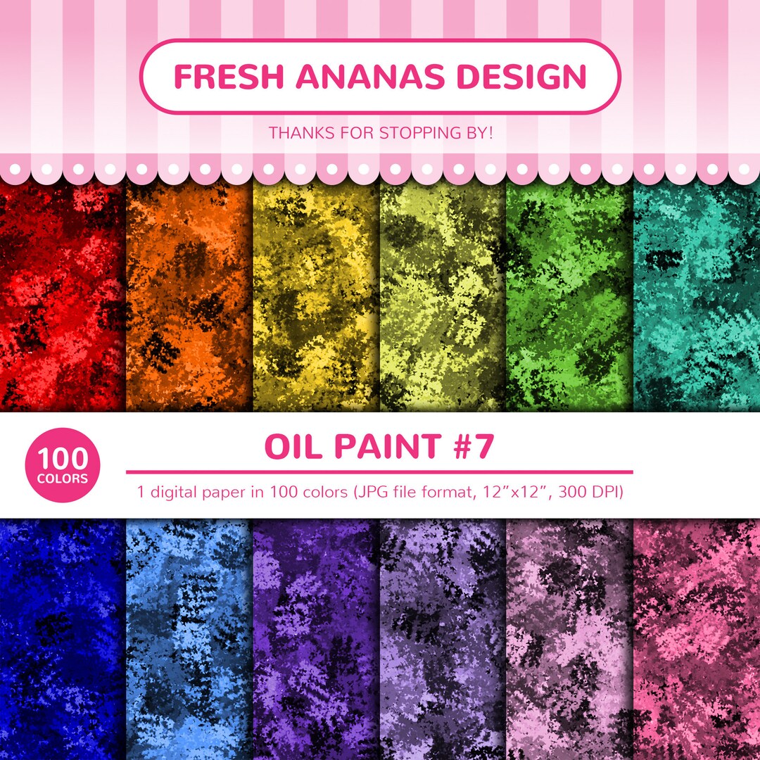 100 Colors Digital Papers: Oil Paint #7, Acrylic, Smudge, Smeared Paint ...