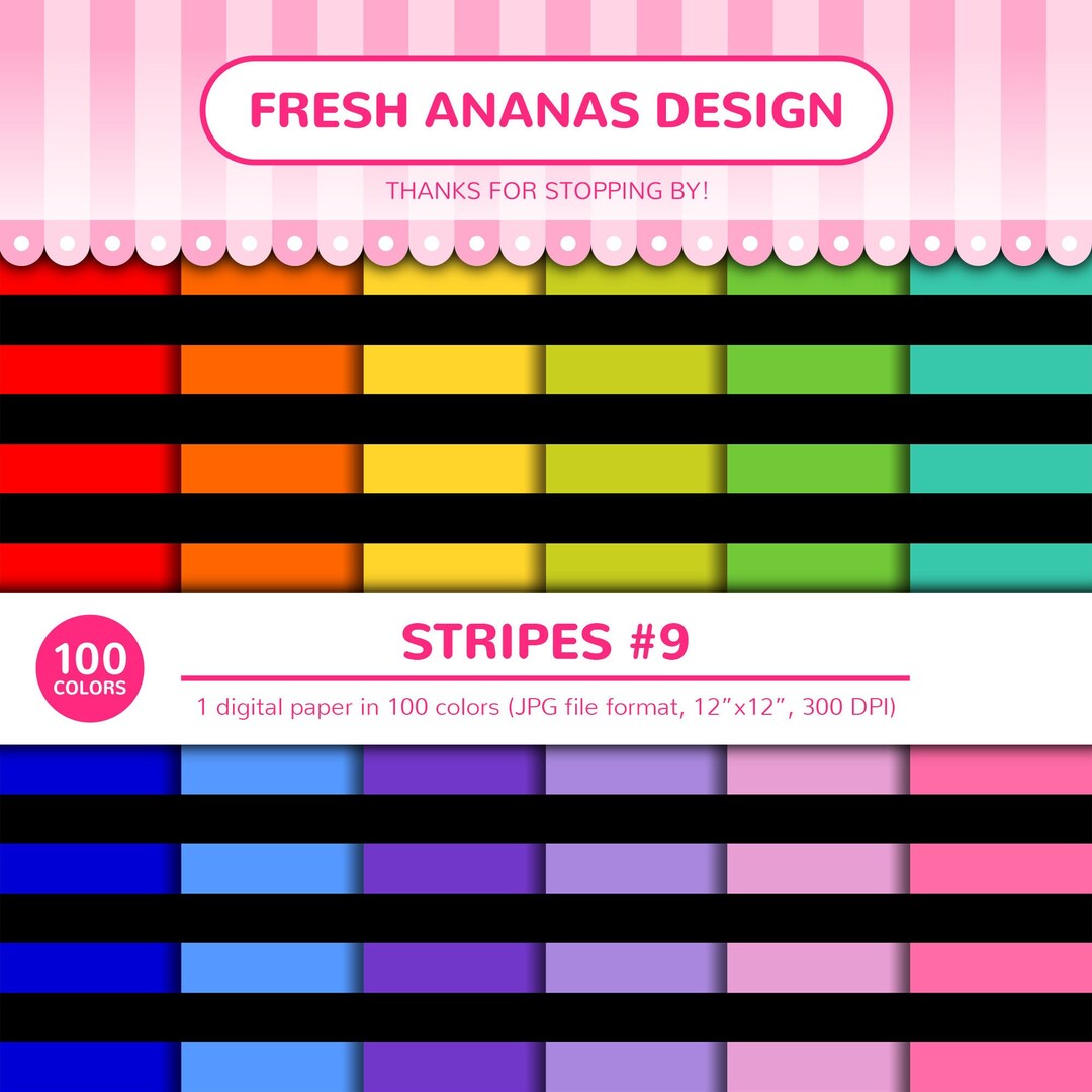 100 Colors Digital Papers: Stripes #9, Stripes Paper Pack, Horizontal ...