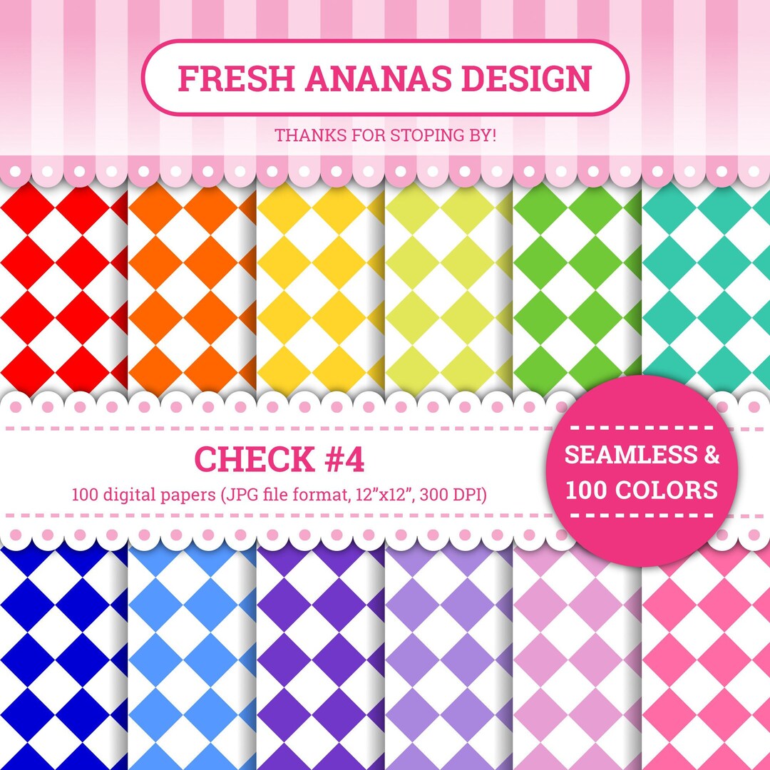 100 Colors Digital Papers: Check #4, Checker, Checkboard, Square Tiling ...
