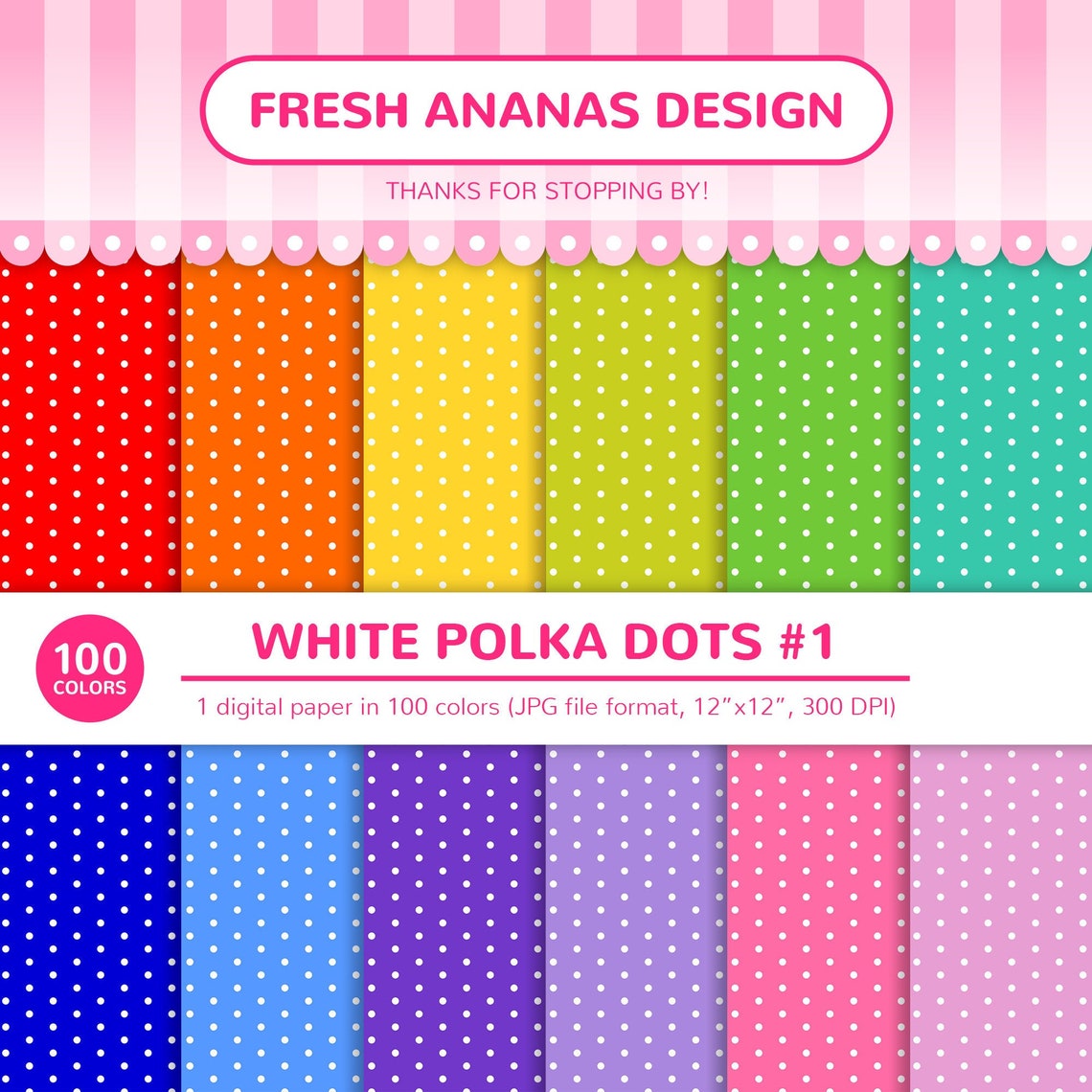 100 Colors Digital Papers: White Polka Dots 1 Polka Dot - Etsy