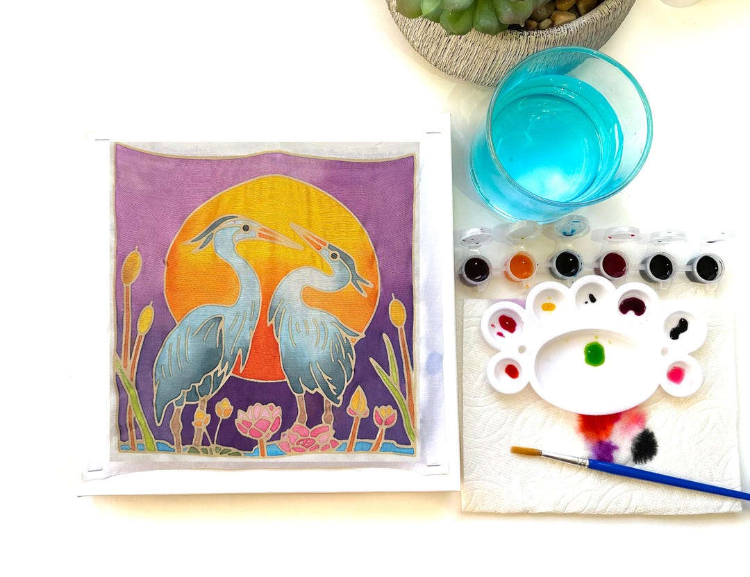 NEW! DIY Batik Heron Fabric Painting Kit - 8x8 Inch Pre Drawn Wax ...