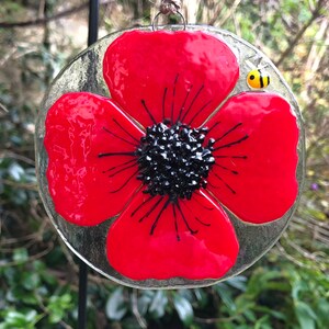 Fused Glass Poppy Hanger/poppy Flower Hanging/round Fused Glass Red ...