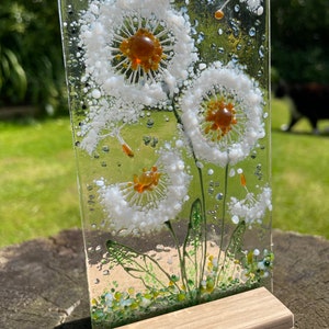 Handmade Fused Glass Dandelion Ornament: Wooden Base Panel - Etsy