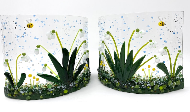 Snowdrop Fused Glass Curve/snowdrop Candle Shield/spring - Etsy