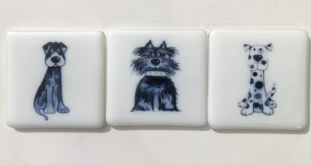 Dog Coasters/fused Glass Coasters/monochrome Dog Coaster/drinks ...