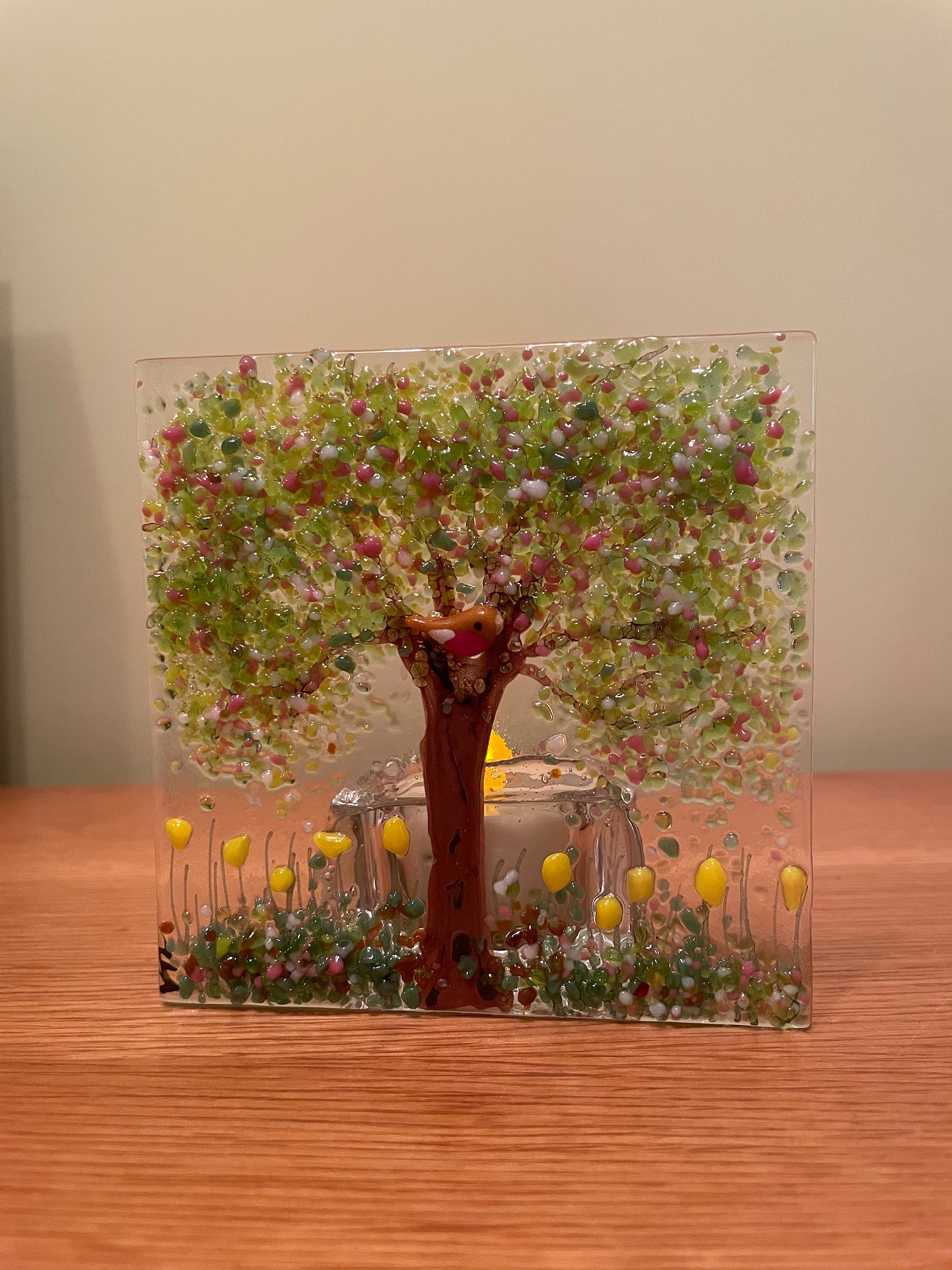 Cherry Blossom Fused Glass Tea Light-candle Votive-robin - Etsy