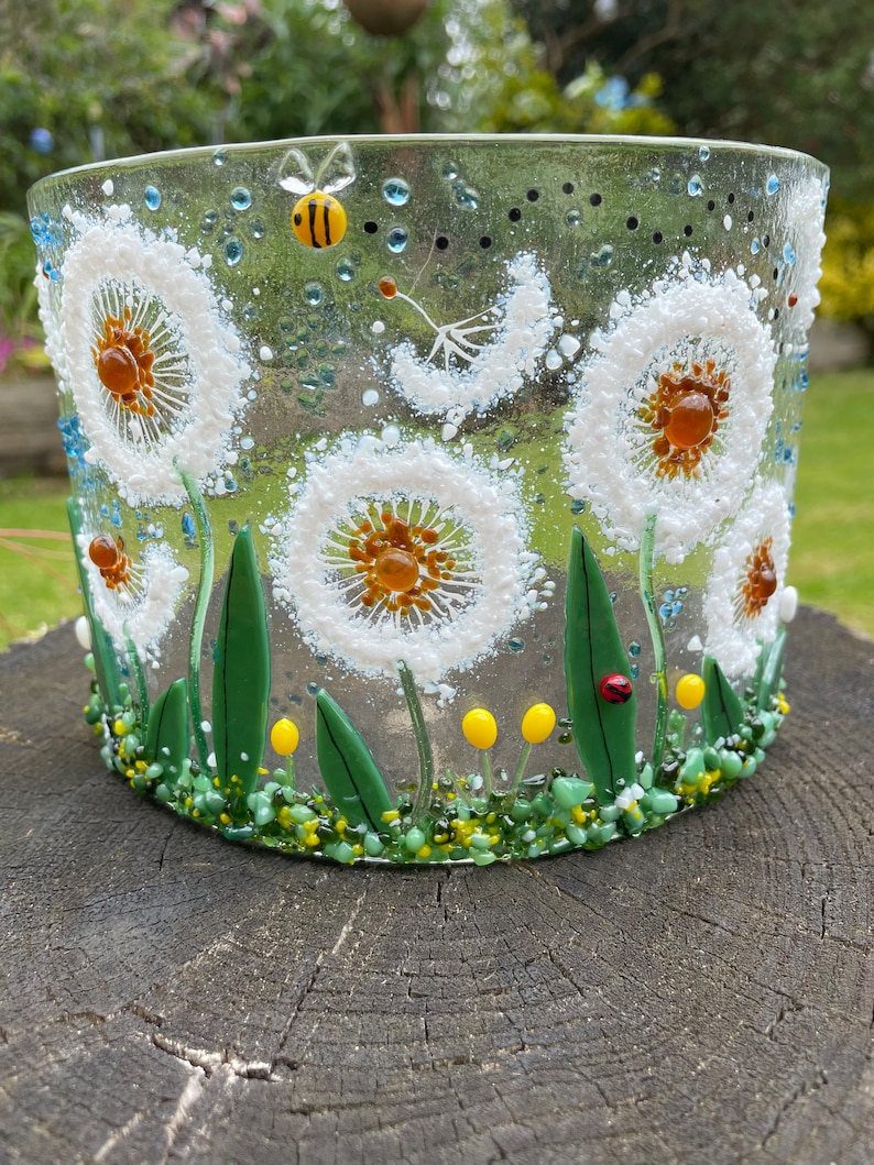 Fused Glass Dandelion Seed Head Wave: Handmade Garden Scene - Etsy