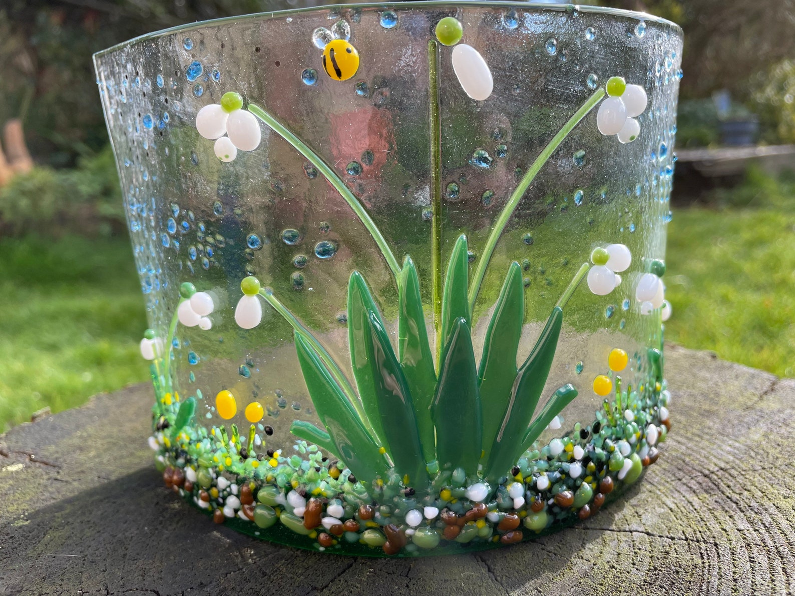 Snowdrop Fused Glass Curve/snowdrop Candle Shield/spring | Etsy
