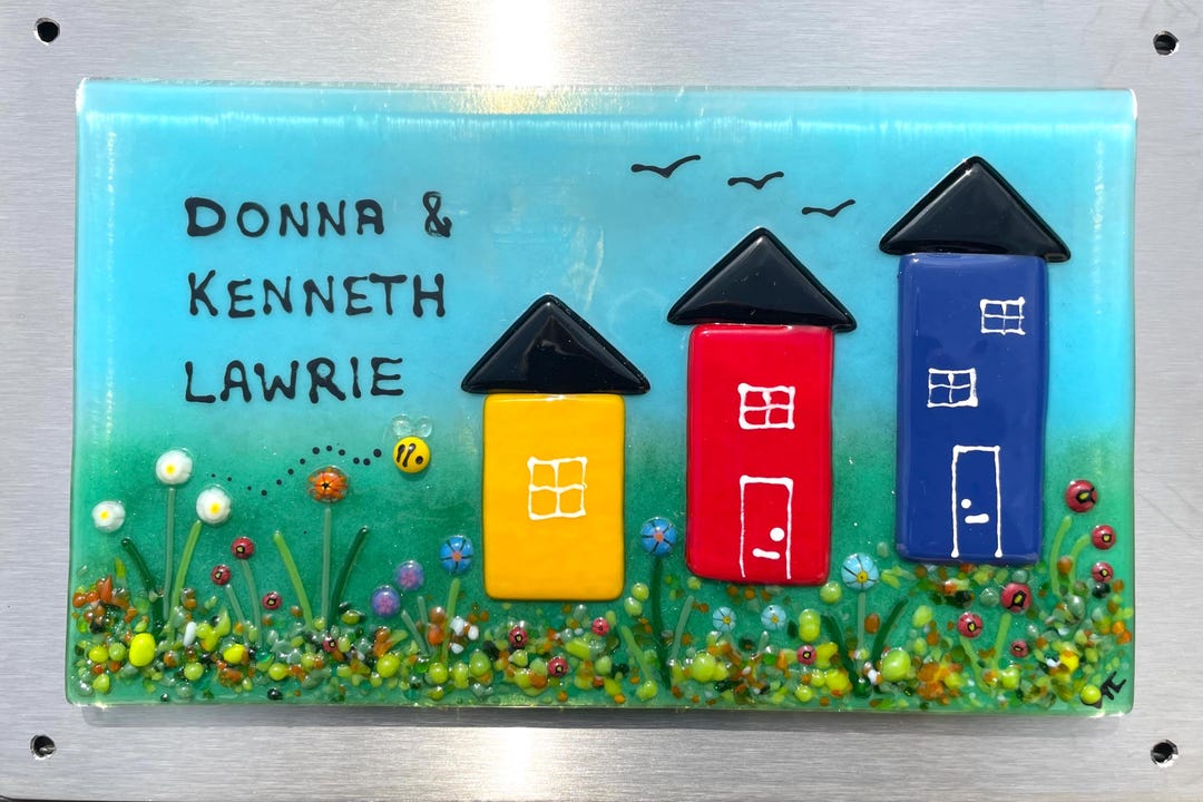Handmade Fused Glass House Name Plaque - Stainless Steel Door Sign - Etsy