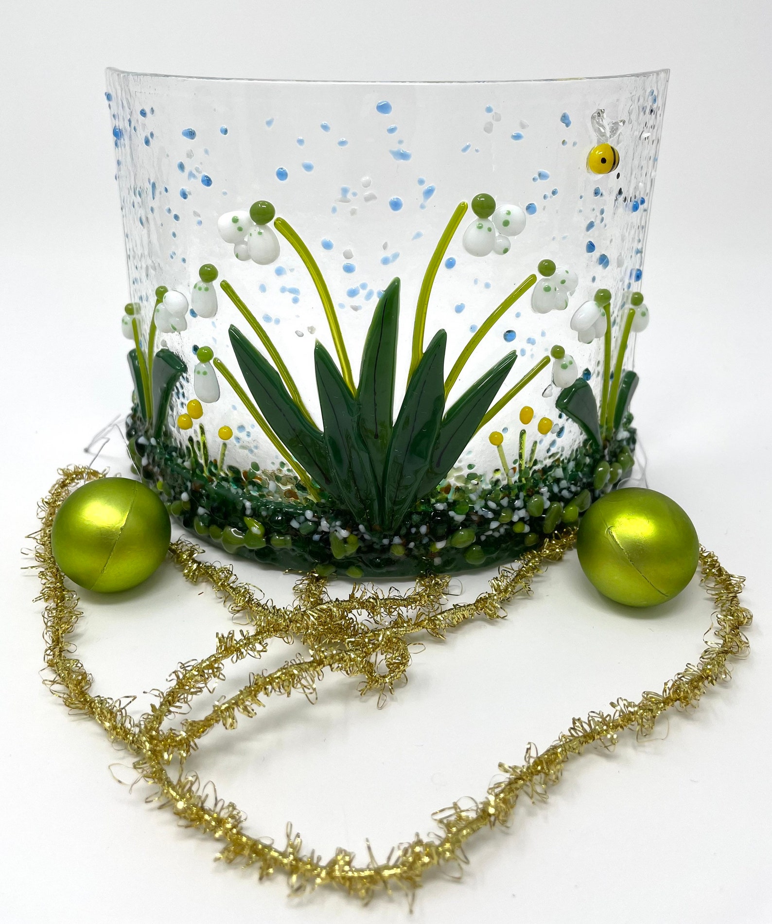 Snowdrop Fused Glass Curve/snowdrop Candle Shield/spring - Etsy