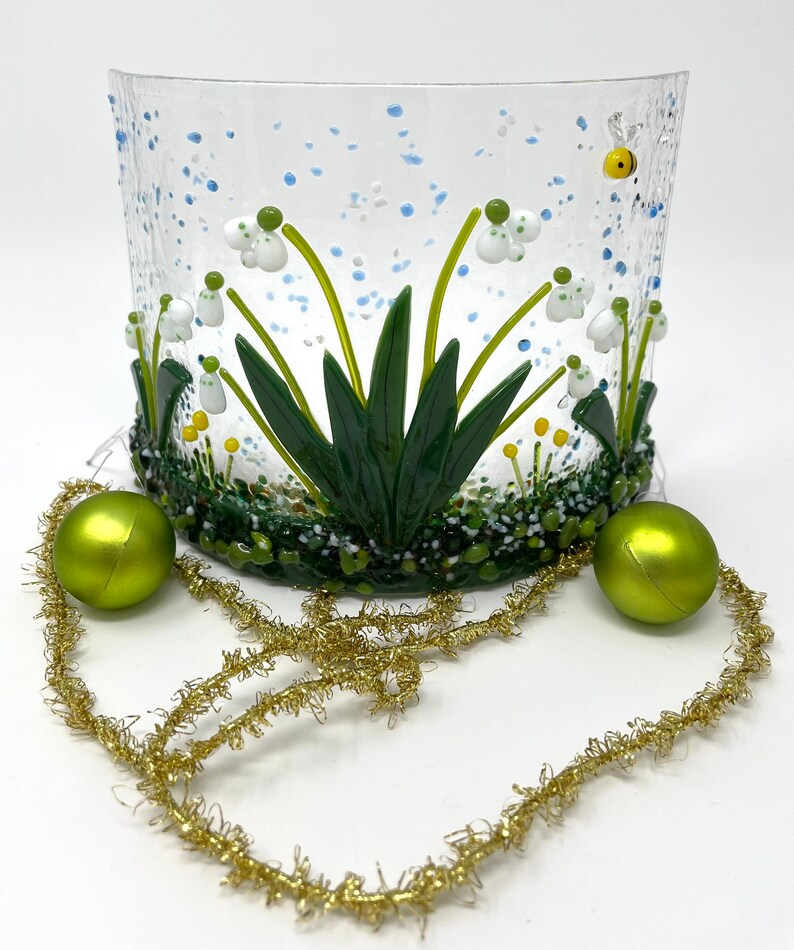 Snowdrop Fused Glass Curve/snowdrop Candle Shield/spring - Etsy