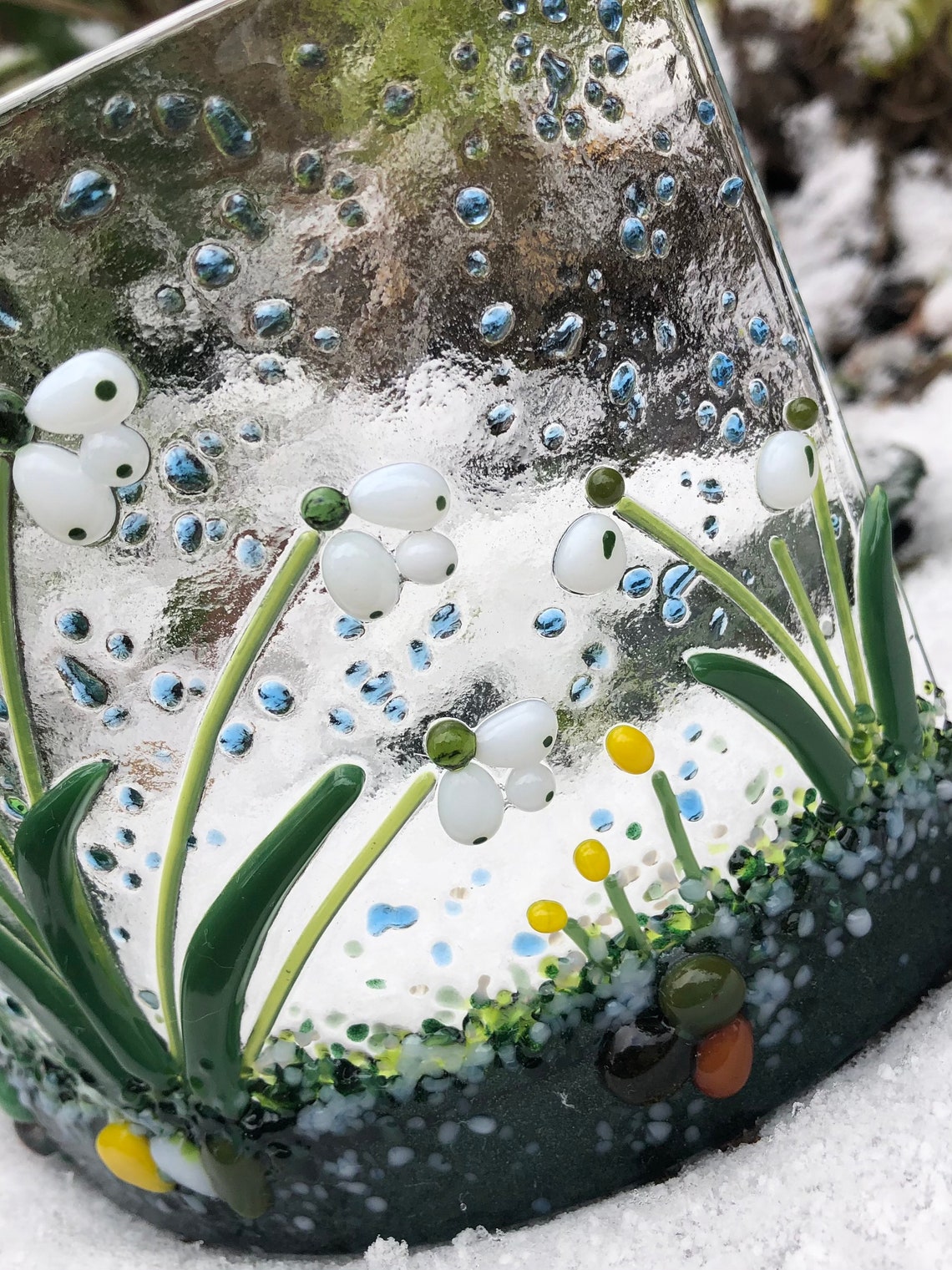 Snowdrop Fused Glass Curve/snowdrop Candle Shield/spring - Etsy