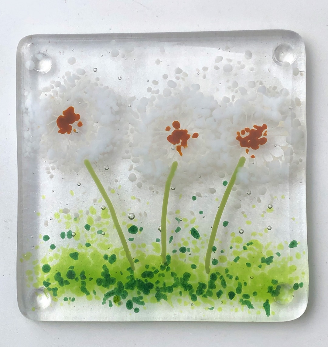 Dandelion Clock Coasters/ Wildflower Coasters/fused Glass Dandelion ...
