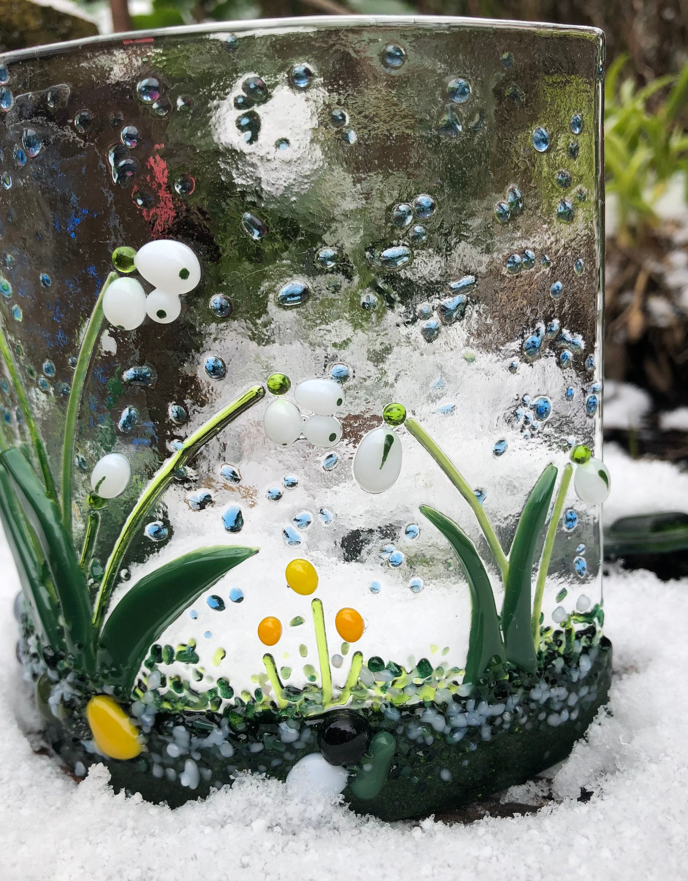 Snowdrop Fused Glass Curve/snowdrop Candle Shield/spring - Etsy