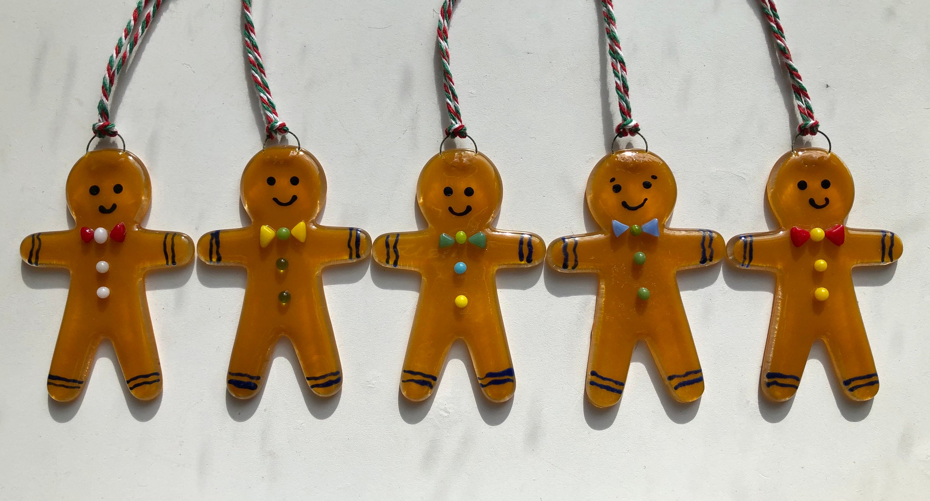 Gingerbread man fused glass Christmas tree hanger/colourful | Etsy