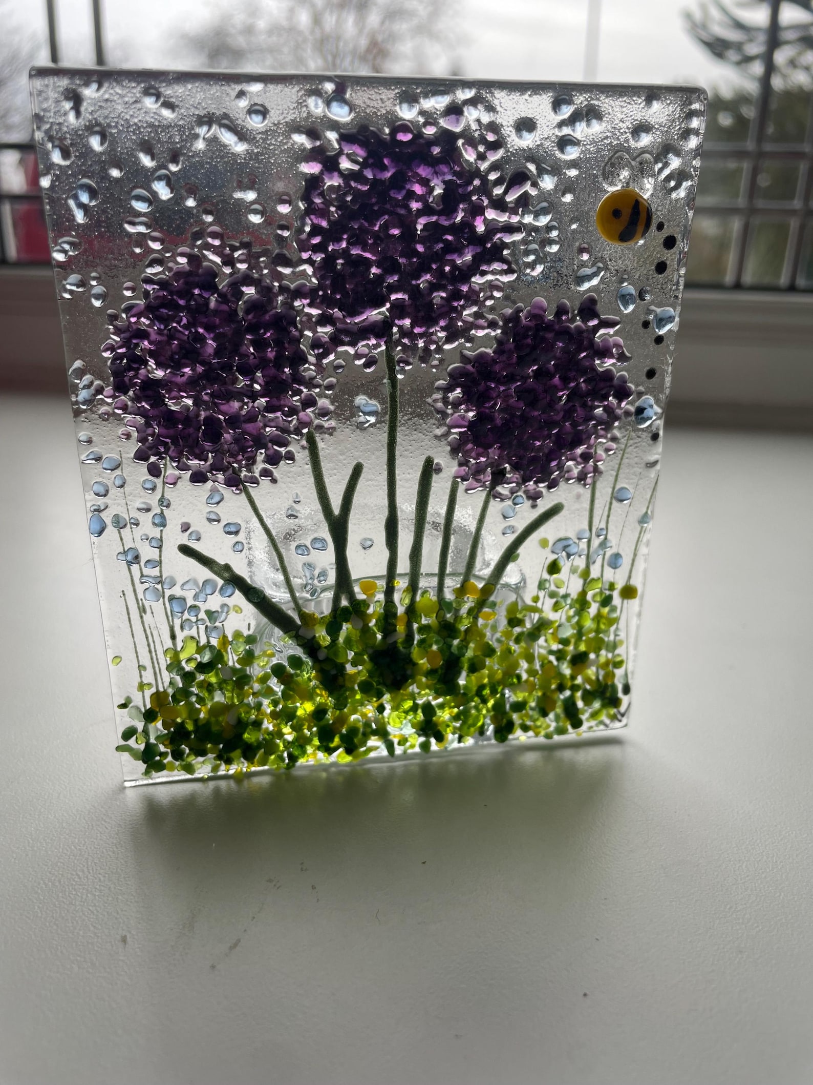 Allium Fused Glass Tea Light Holder: Handmade Floral Votive - Etsy